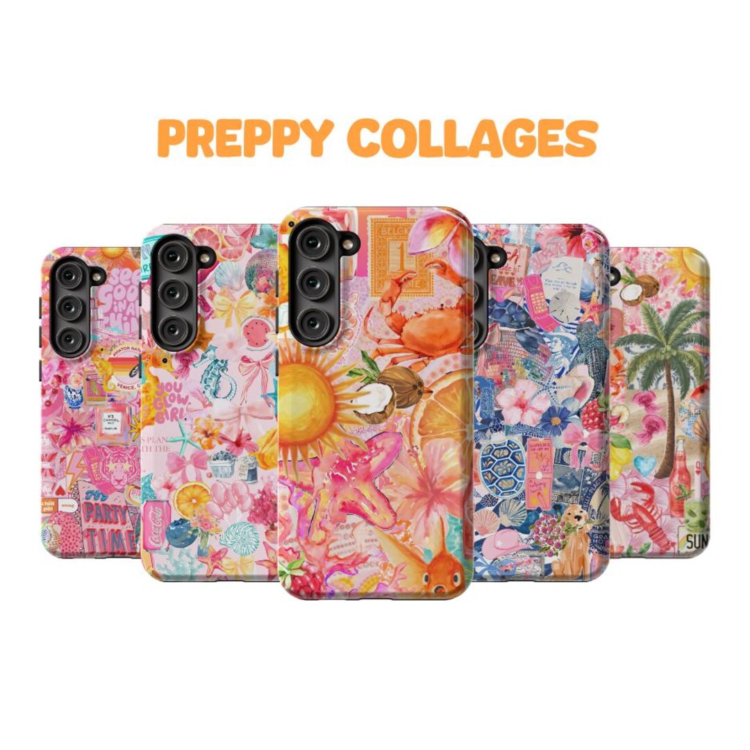 Preppy Summer Collage Samsung Galaxy Case, Orange & Pink Icons, Sun ...