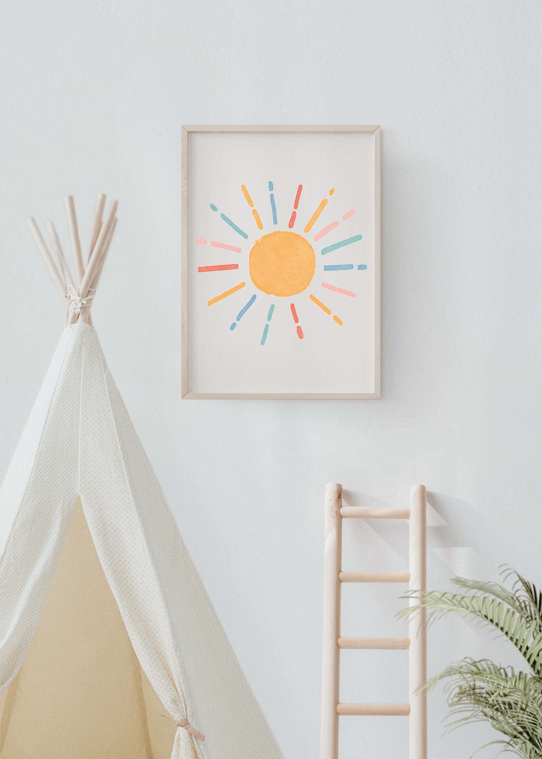 Sun Nursery Print, Kids Room Print, Vertical Sun Print, Multi Color Sun ...