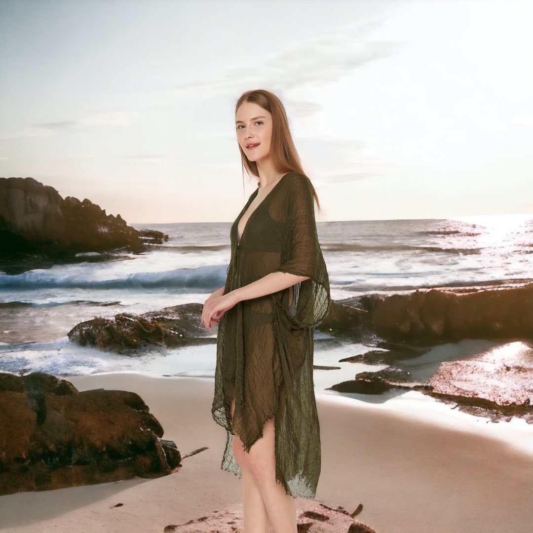 Khaki See-through Cardigan Sheer & Elegant Swimwear Cover up - Etsy