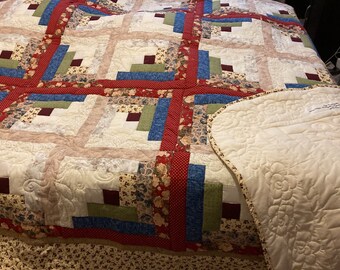 New Homemade King Size Log Cabin Style Quilt//bright Scrappy - Etsy