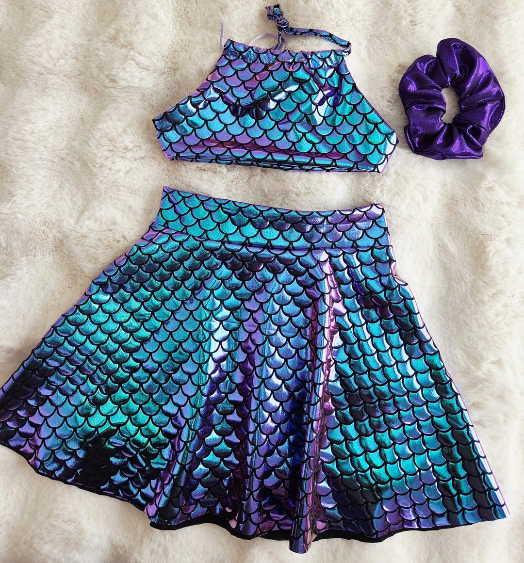 Summer Mermaid Bathing Suit Set Skirt, Top, Scrunchie MADE IN USA - Etsy
