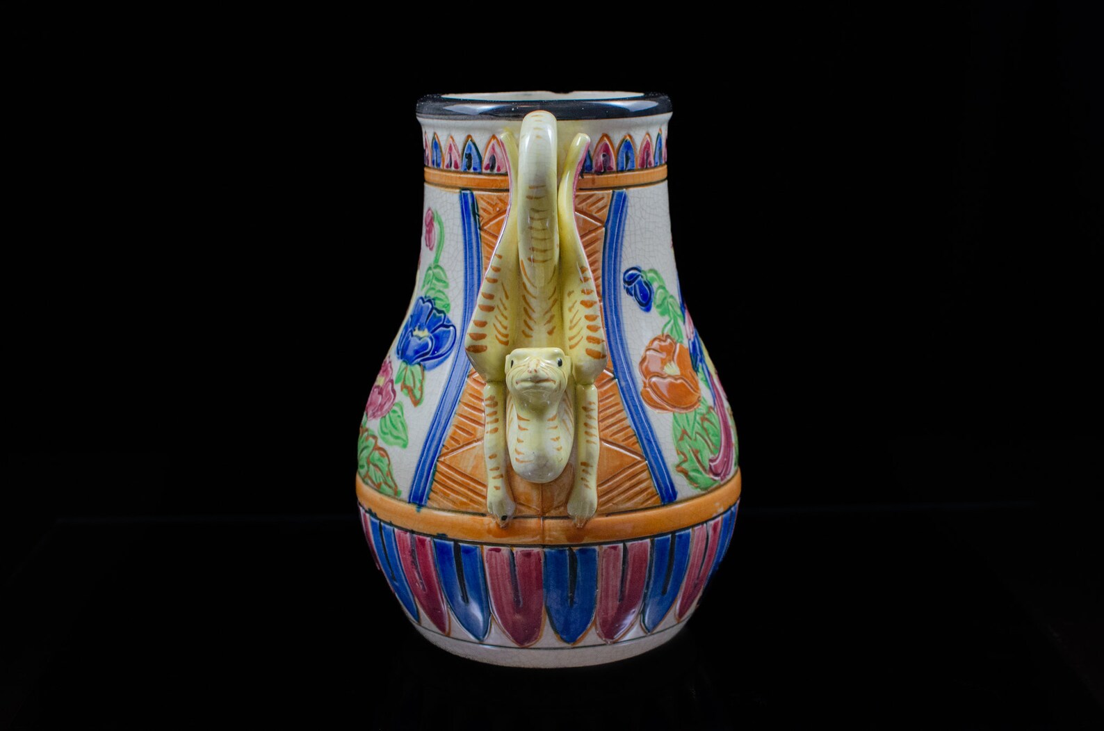 Antique Ceramic Pitcher With Floral Design & Painted Robins Griffin ...