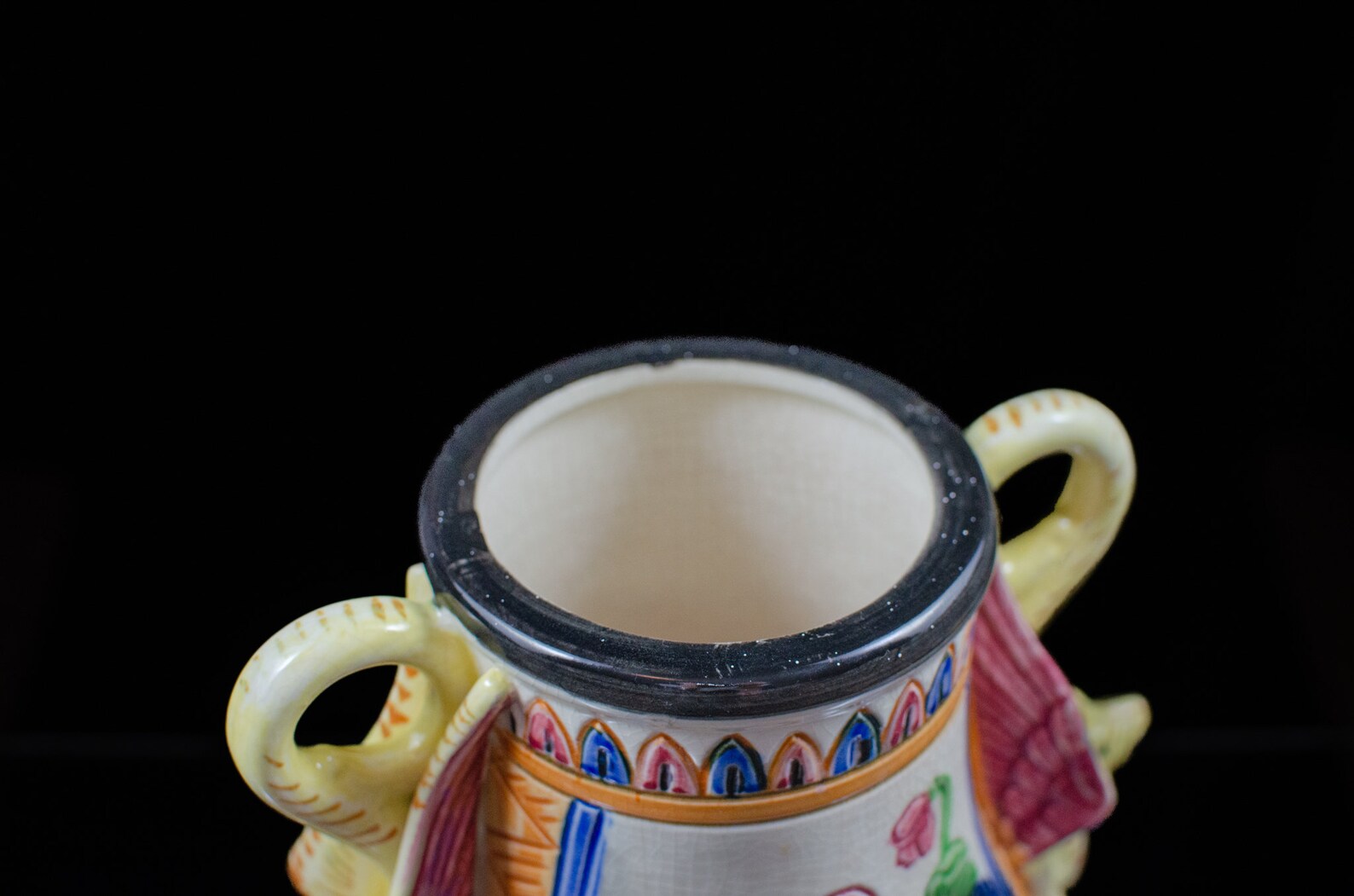 Antique Ceramic Pitcher With Floral Design & Painted Robins Griffin ...