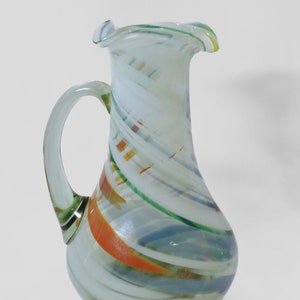 Vintage Hand Blown Swirled Art Glass Pitcher With Ruffled Spout and ...