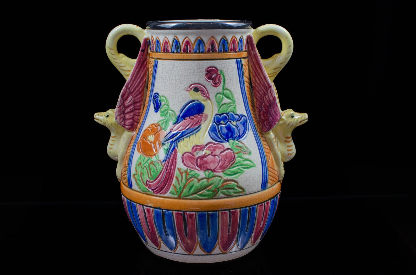 Antique Ceramic Pitcher With Floral Design & Painted Robins - Griffin ...