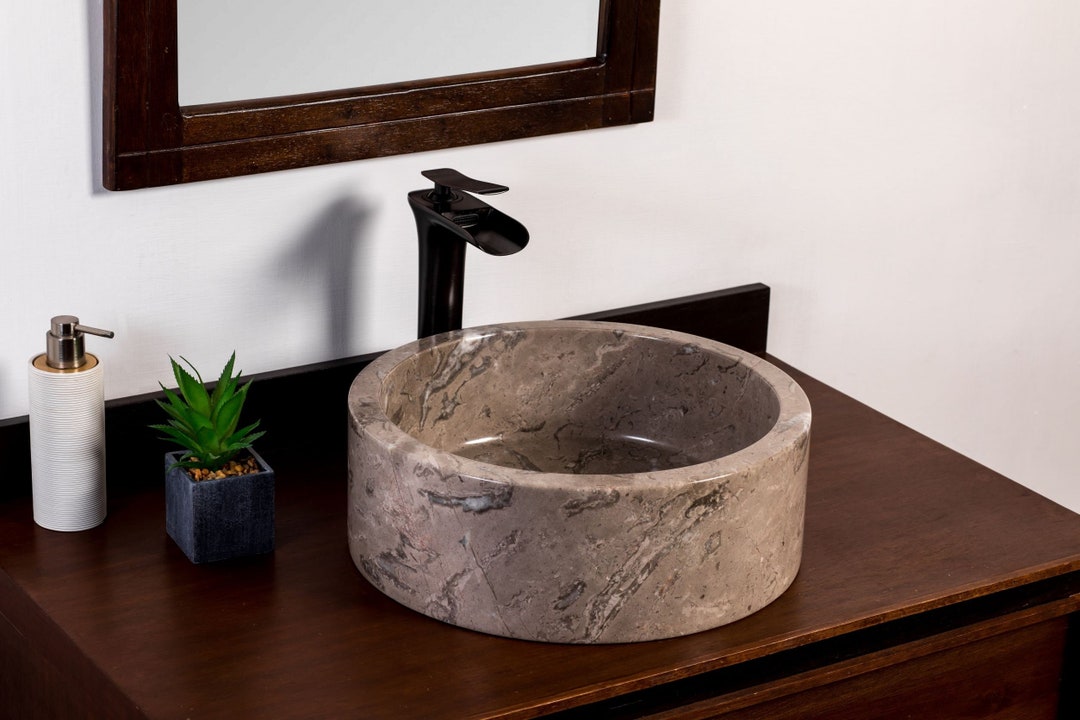 Blizz Goleta Marble Vessel Bathroom Sink 16", Natural Stone Vanity ...