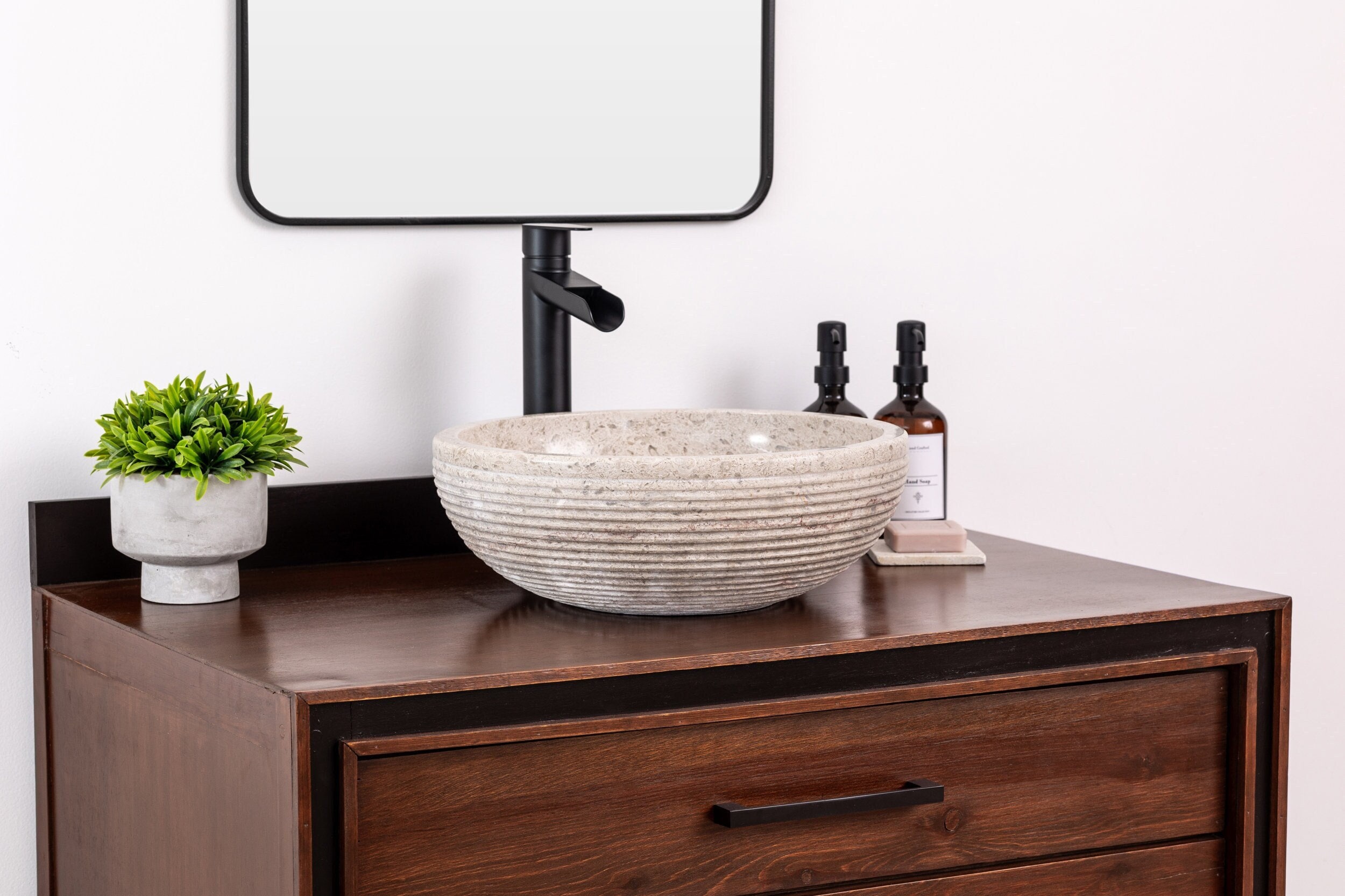 Natural Stone Vessel Bathroom Sink, Brushed Isidro Ojinaga Marble ...