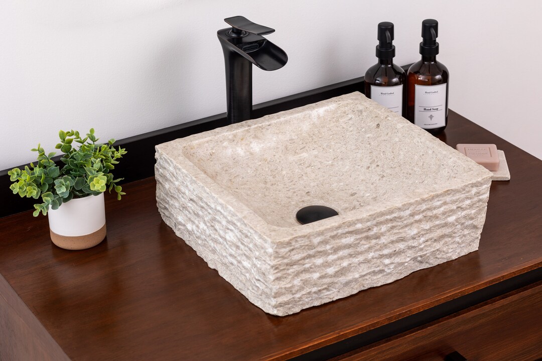 Natural Stone Vessel Bathroom Sink, Rustic Ojinaga Marble, Vanity Sink ...
