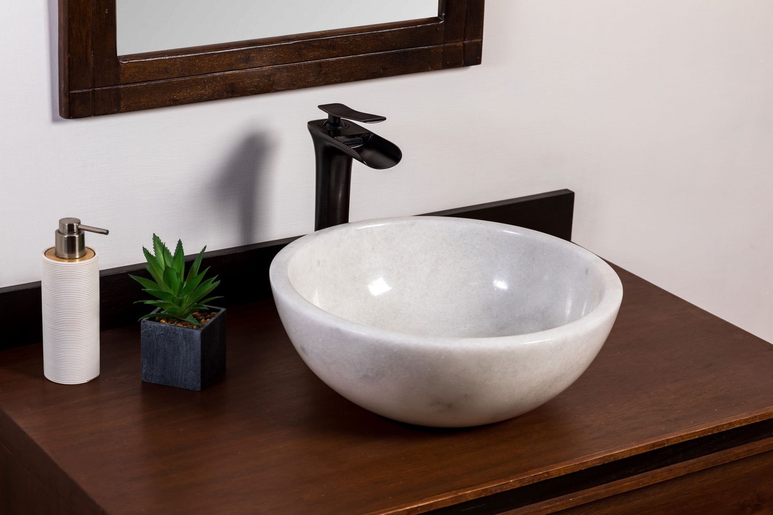 Natural Stone Vessel Bathroom Sink, Marble Vanity Basin, Round Stone ...