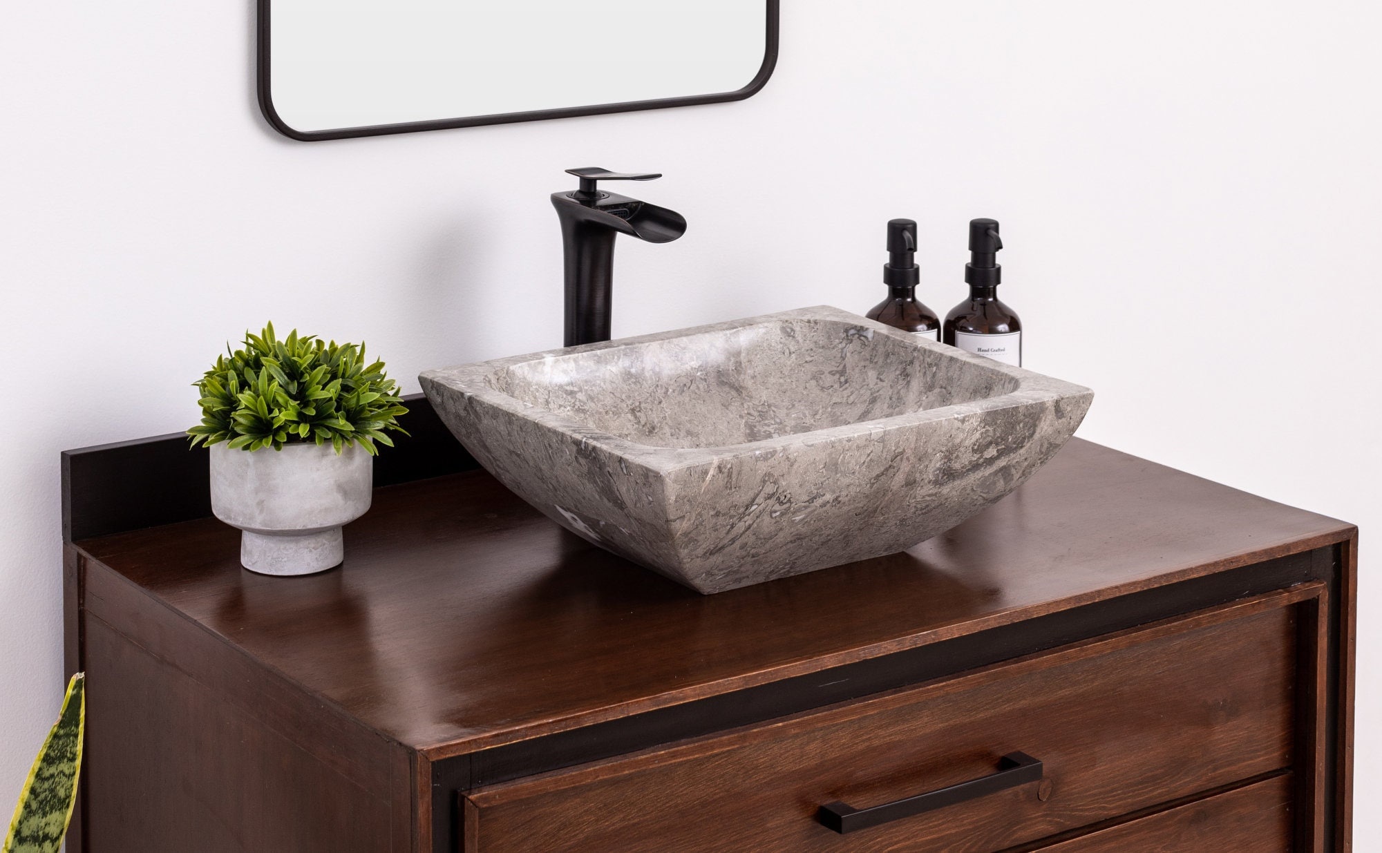 Natural Stone Vessel Bathroom Sink Rectangular Goleta Marble - Etsy