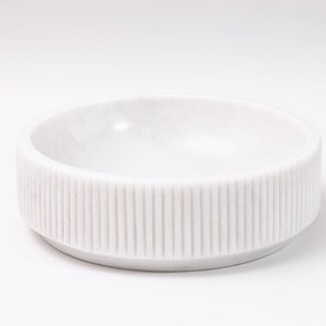 Natural Stone Vessel Bathroom Sink, Burj Blanc Marble, Fluted Vanity ...