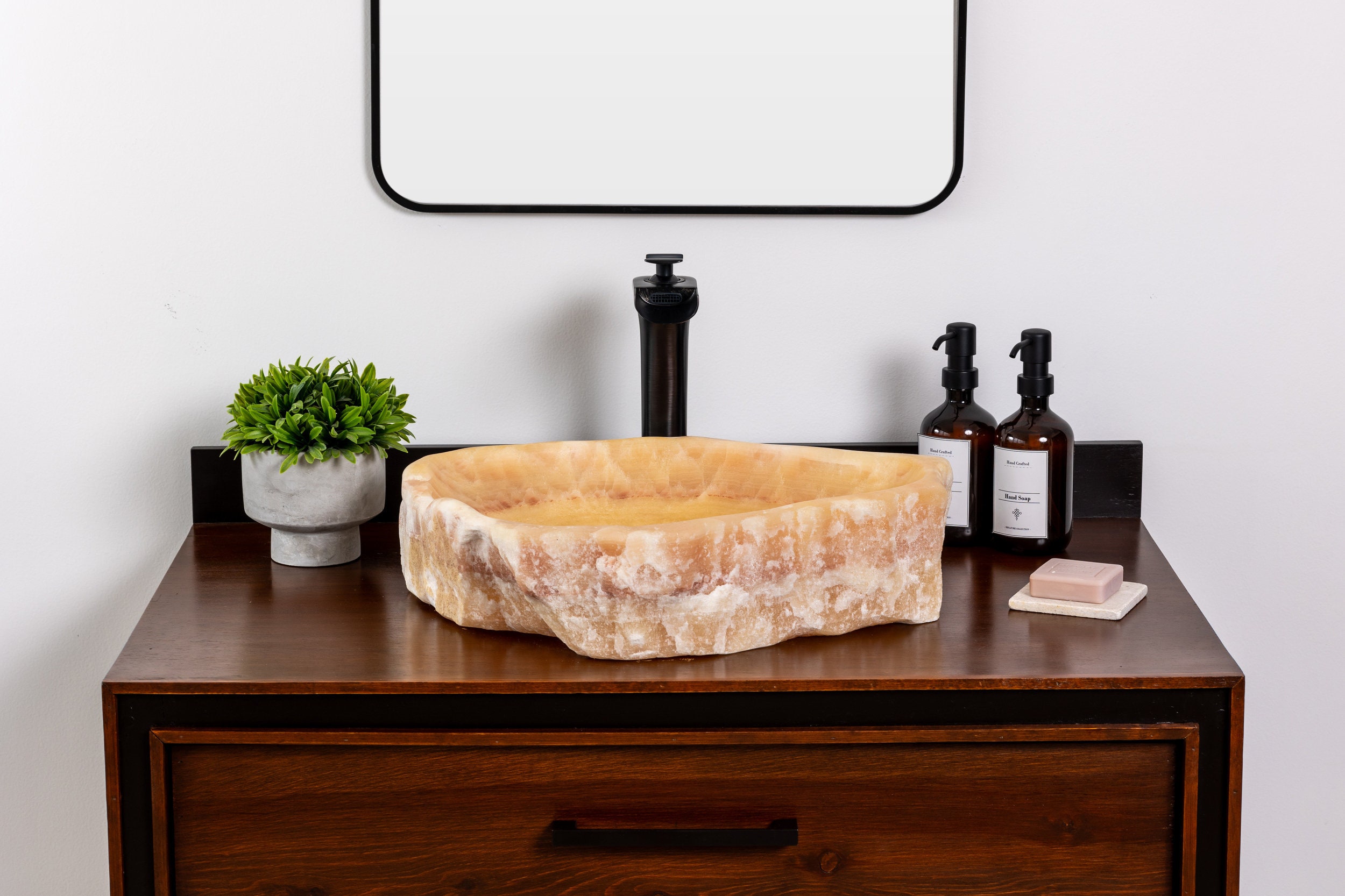 Natural Stone Vessel Bathroom Sink, Chiseled Honey Onyx, Vanity Sink - Etsy