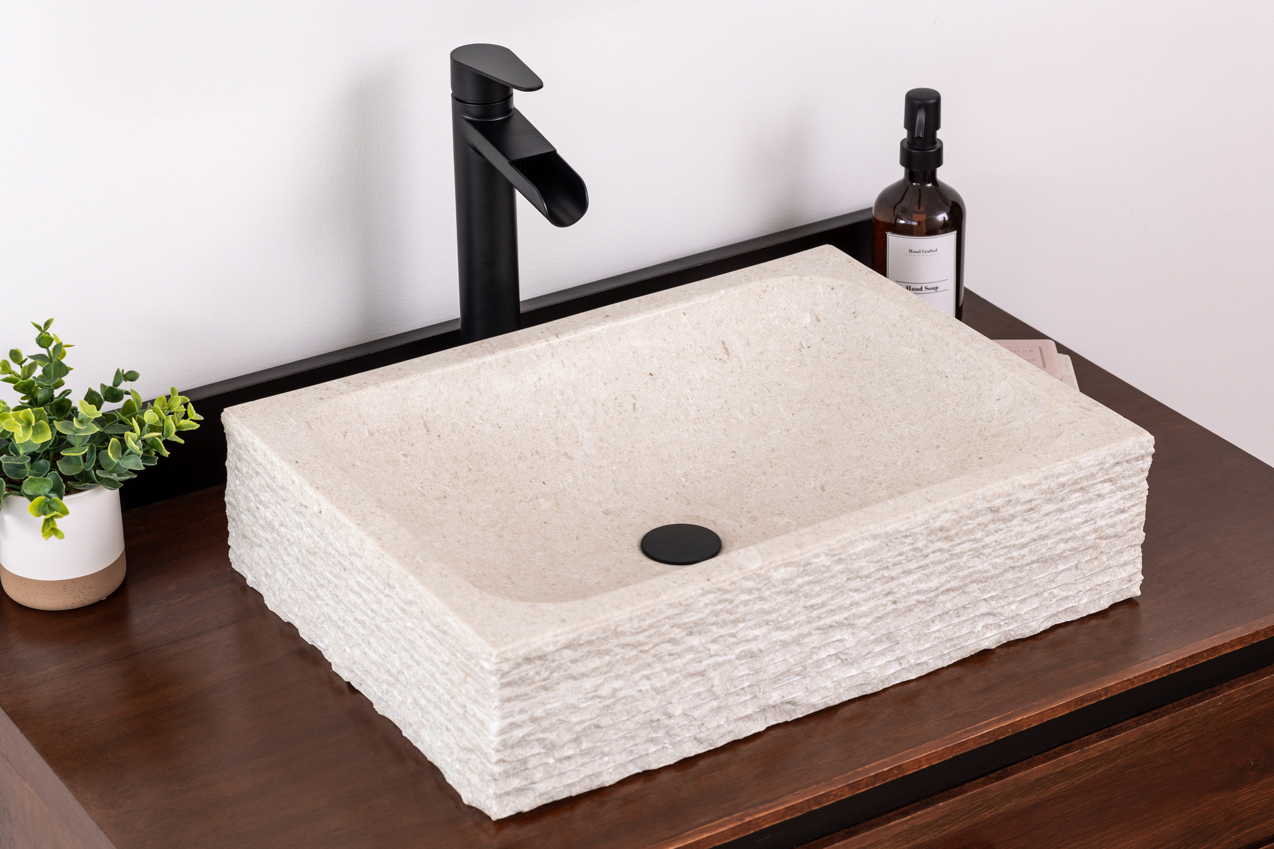 Natural Stone Vessel Bathroom Sink, Rustic Rectangular Ojinaga Marble ...