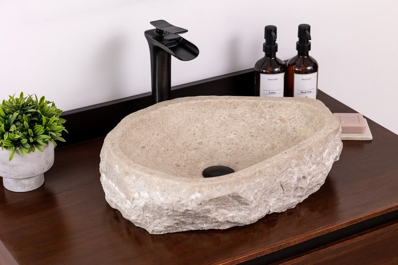 Natural Stone Vessel Bathroom Sink, Chiseled Ojinaga Marble, Vanity ...
