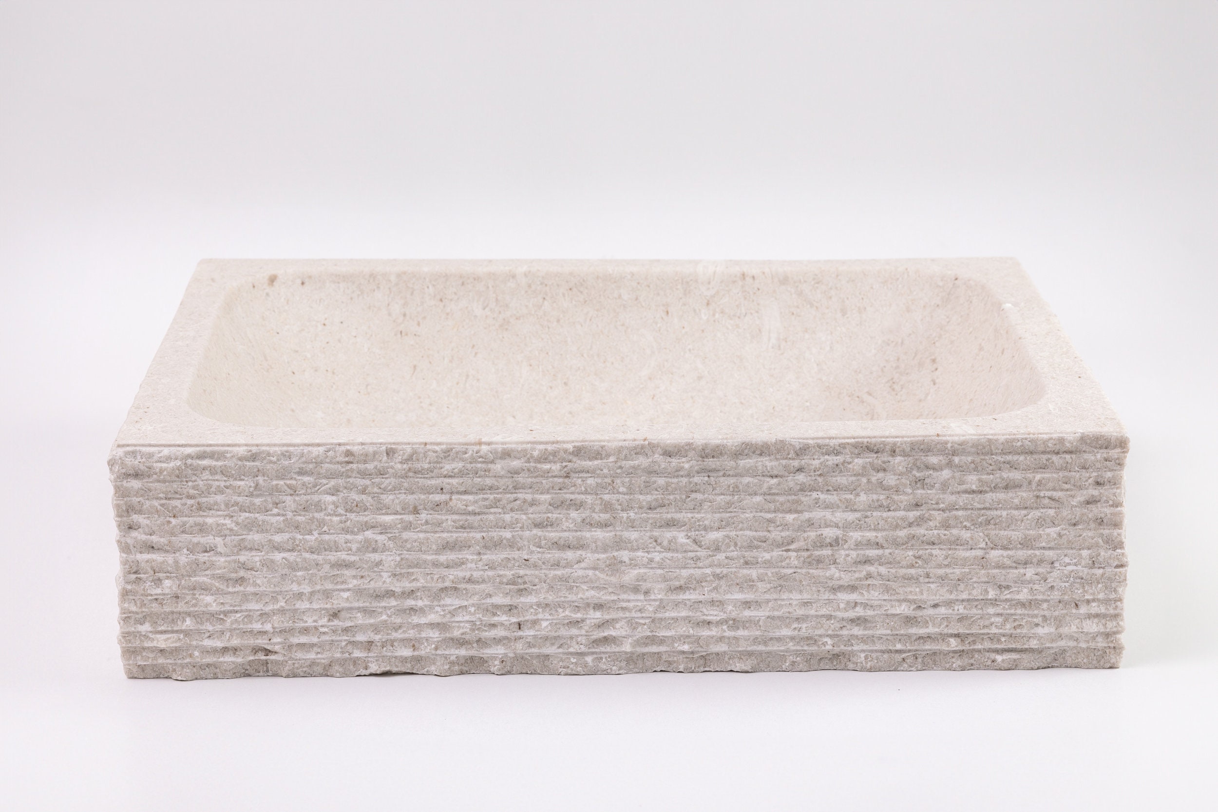 Natural Stone Vessel Bathroom Sink, Rustic Rectangular Ojinaga Marble ...
