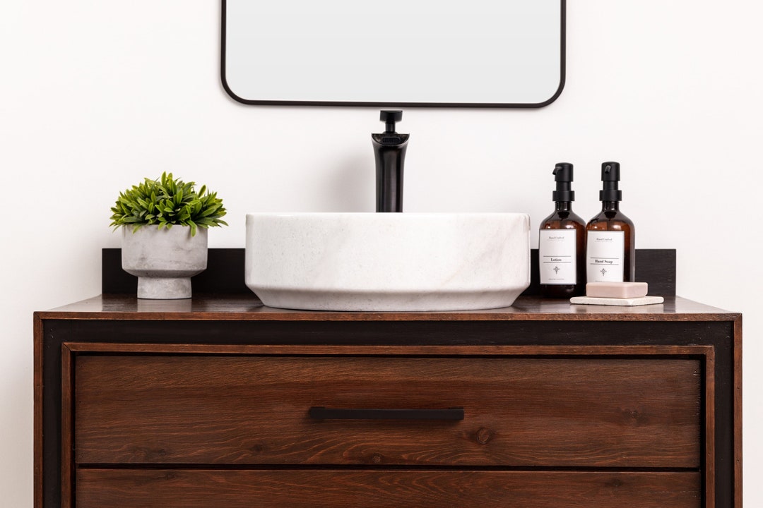 Natural Stone Vessel Bathroom Sink, Avalon Blanc Marble, Vanity Basin ...