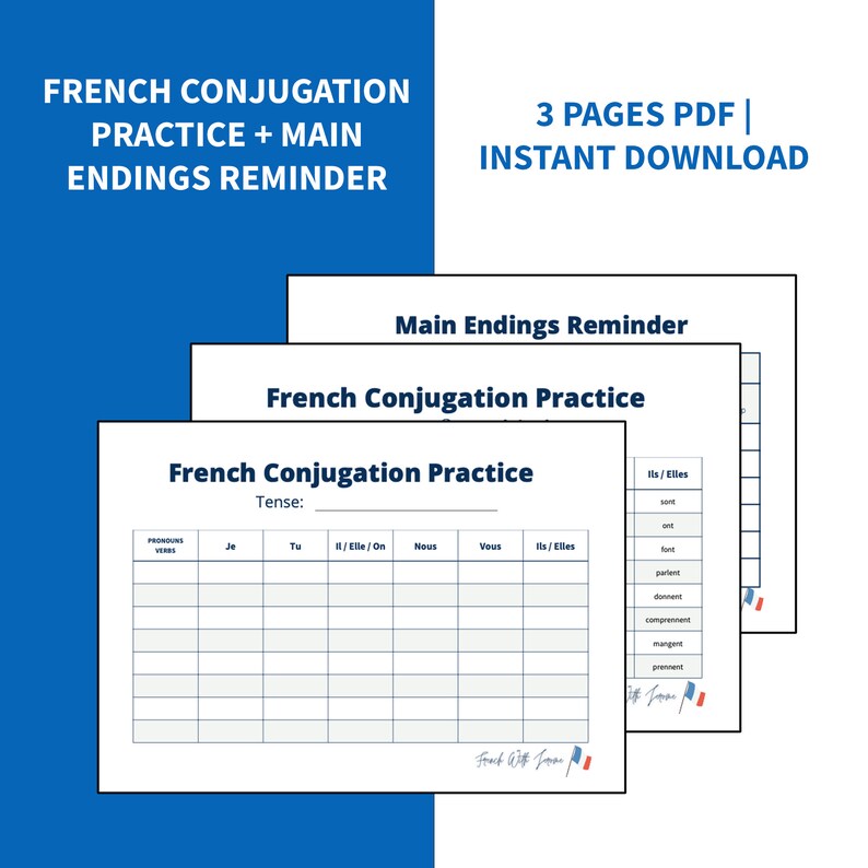 DIGITAL French Conjugation Practice Sheet Main Endings - Etsy
