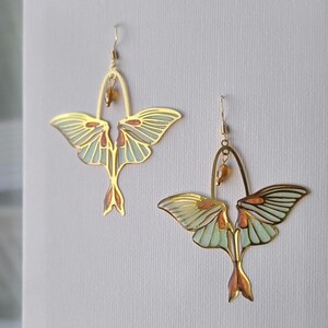 Gold Plated Brass Moth Mermaid Earrings, Lunar Moth Earrings - Etsy