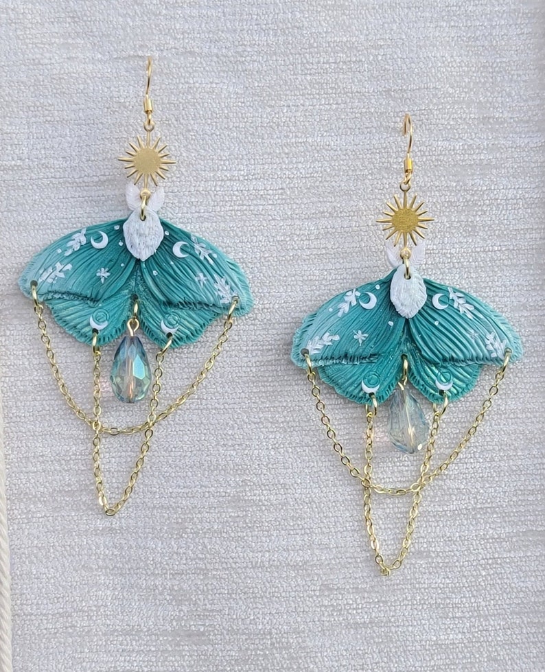 Celestial Moth Earrings, Moon Moth Dangles, Lunar Moth Earrings, Garden Moth, Fairy Moth Dangles ...