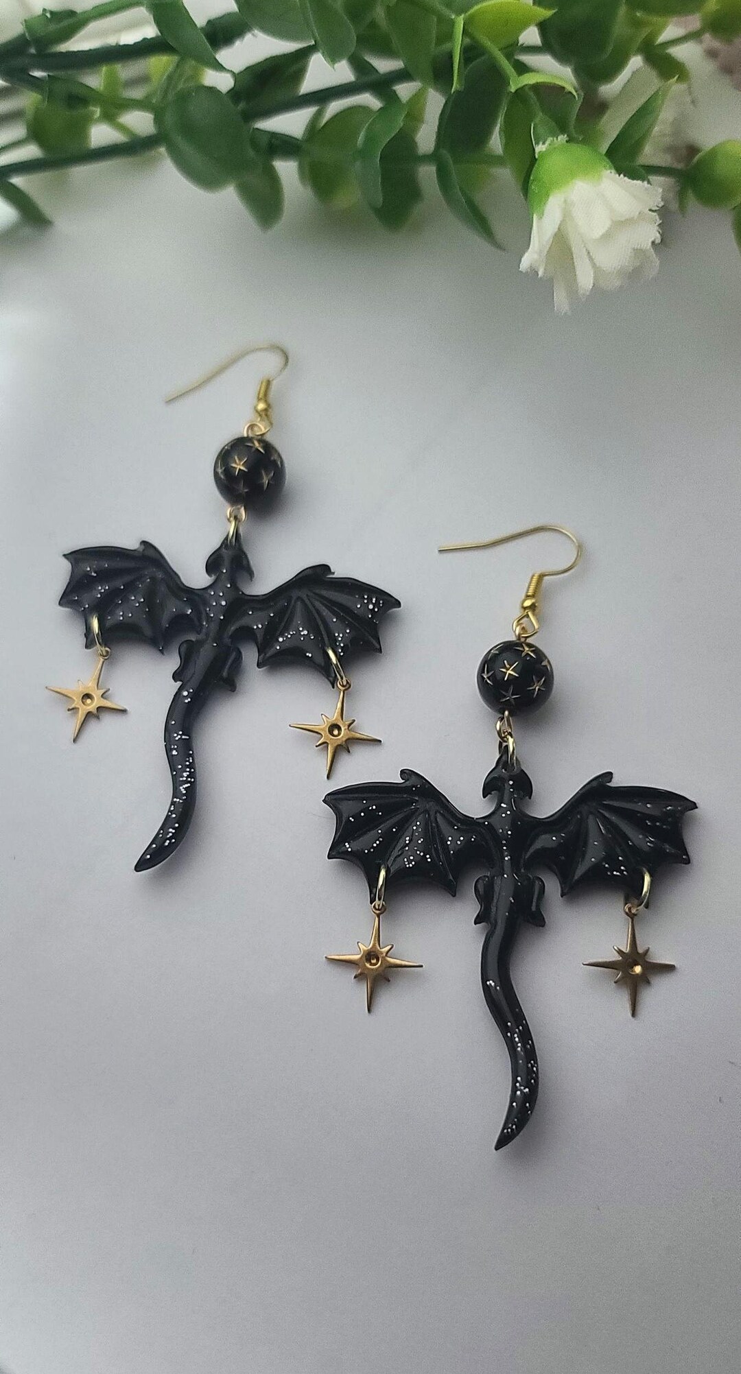 Sparkly Black Dragon Earrings, Dragon Jewelry, Cosplay Earrings, Fourth ...