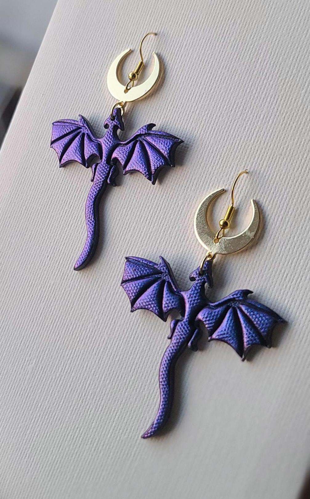 Dragon Earrings, Color Shift Dragon Earrings, Fourth Wing Earrings ...