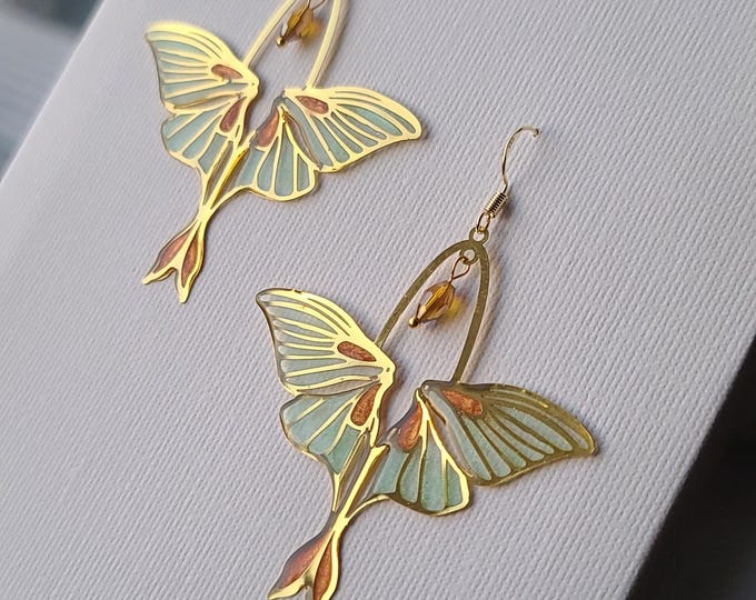 Gold Plated Brass Moth Mermaid Earrings, Lunar Moth Earrings - Etsy