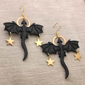 Dragon Earrings, Sparkly Black Dragon Earrings,cosplay Earrings, Fourth ...