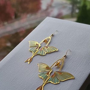 Gold Plated Brass Moth Mermaid Earrings, Lunar Moth Earrings - Etsy
