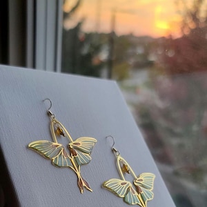 Gold Plated Brass Moth Mermaid Earrings, Lunar Moth Earrings - Etsy