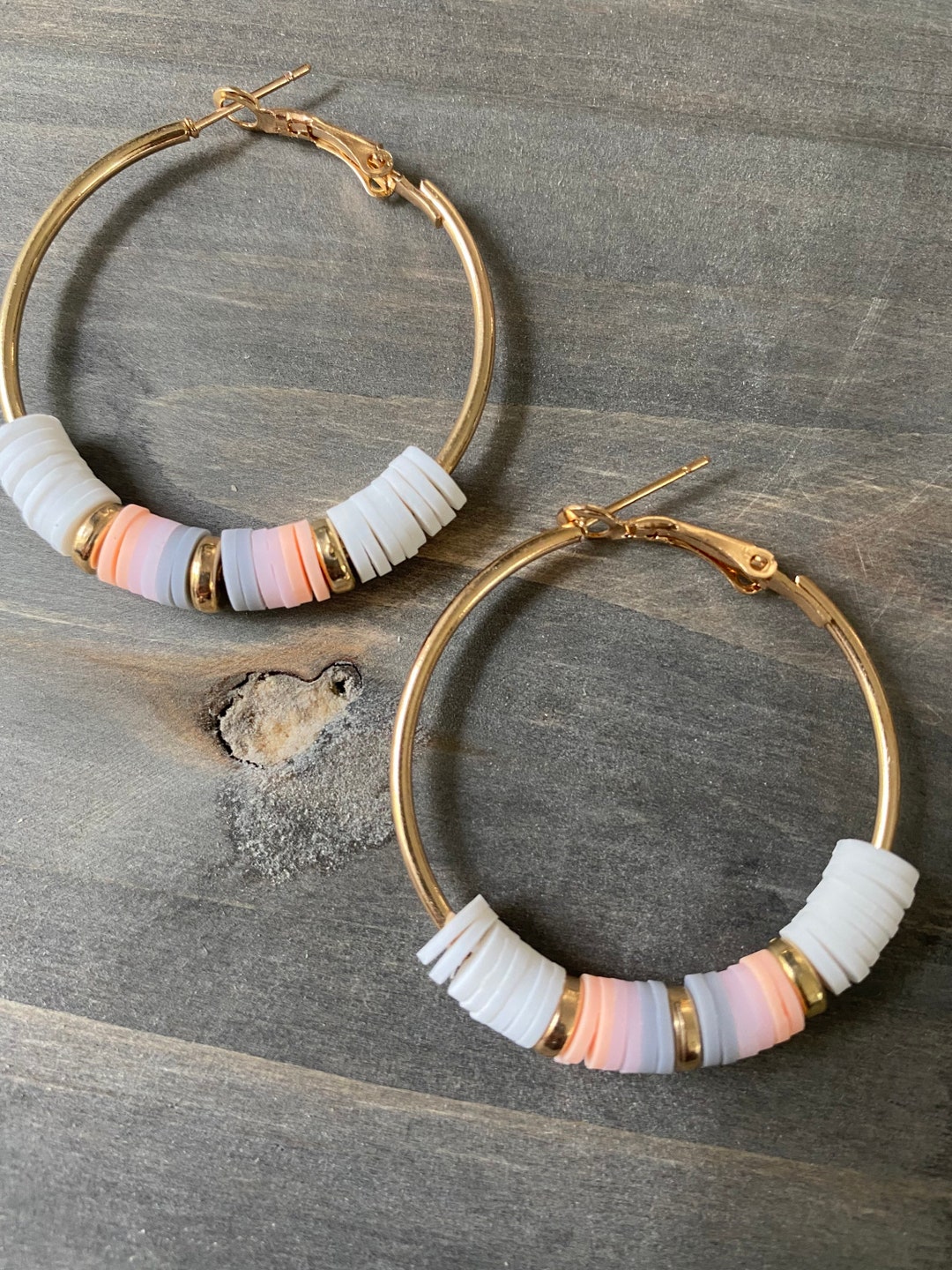 1 Pair of Heishi Clay Bead Hoop Earrings - Etsy