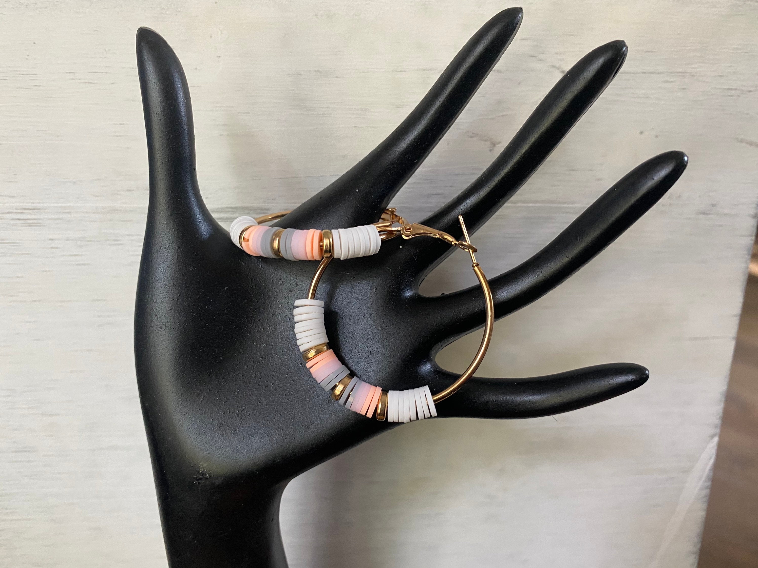 1 Pair of Heishi Clay Bead Hoop Earrings - Etsy