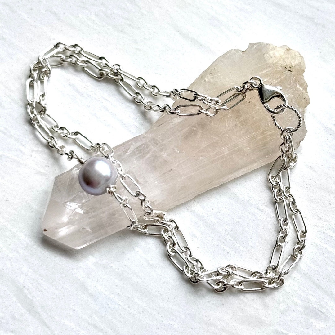 Single Pearl Bracelet, Gray Single Pearl Bracelet With Double Silver ...