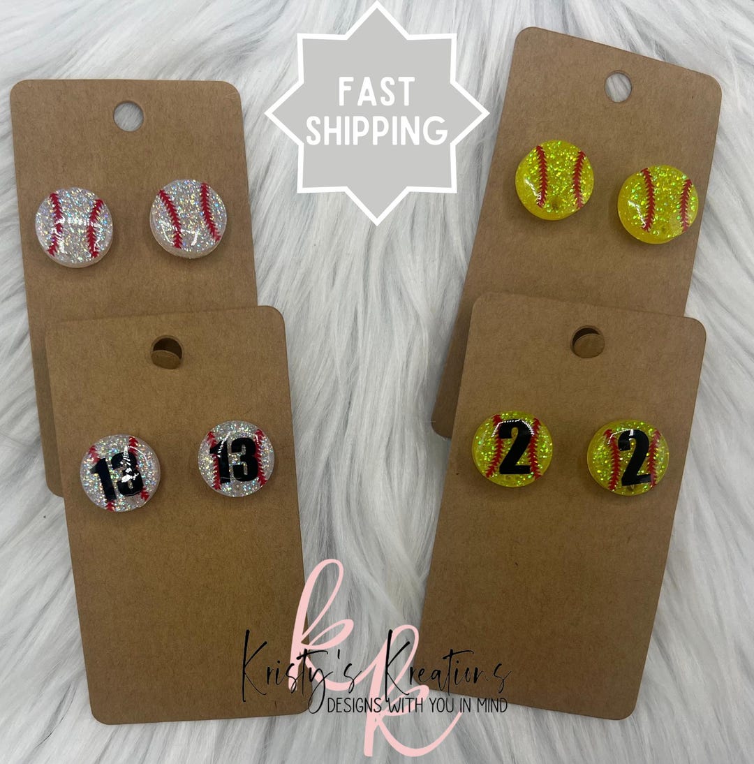 BASEBALL & SOFTBALL Glitter Stud Earrings, Baseball Earrings, Softball Earrings, Sports Earrings ...