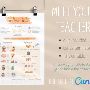 Meet Your Teacher Template - Canva Editable - Quiz Included for More ...