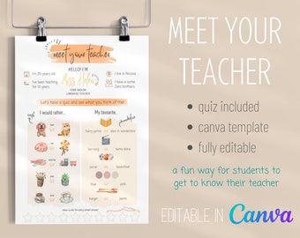 Meet Your Teacher Template Canva Editable Quiz Included - Etsy