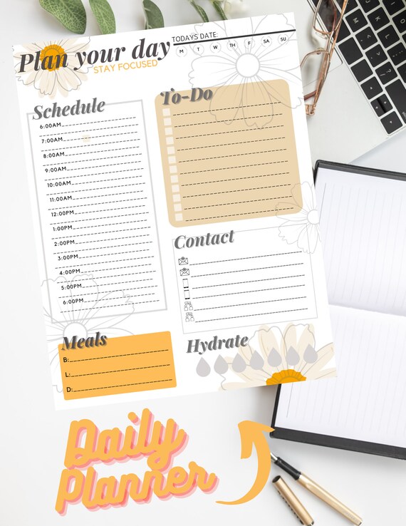 Daily Planner Template Canva Printable Daily Schedule - Etsy