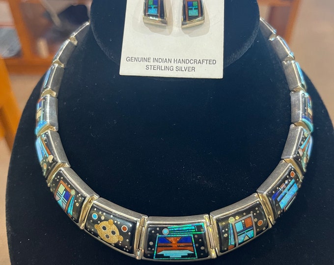 Signed Calvin Begay Native American Coral Inlay Bear Pendant Sterling ...