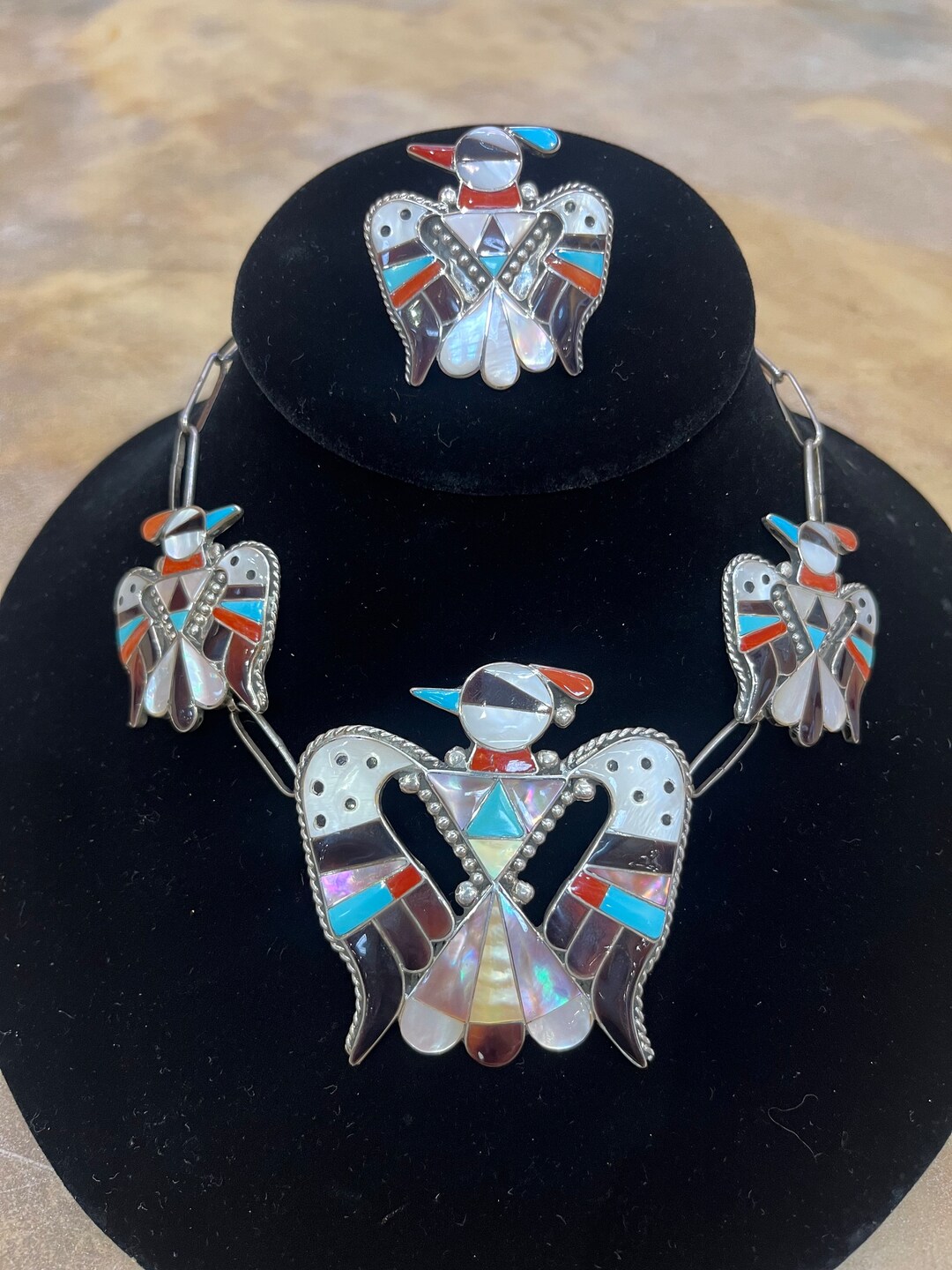 Vintage Native American, Zuni, Handmade Sterling Silver Multicolored ...
