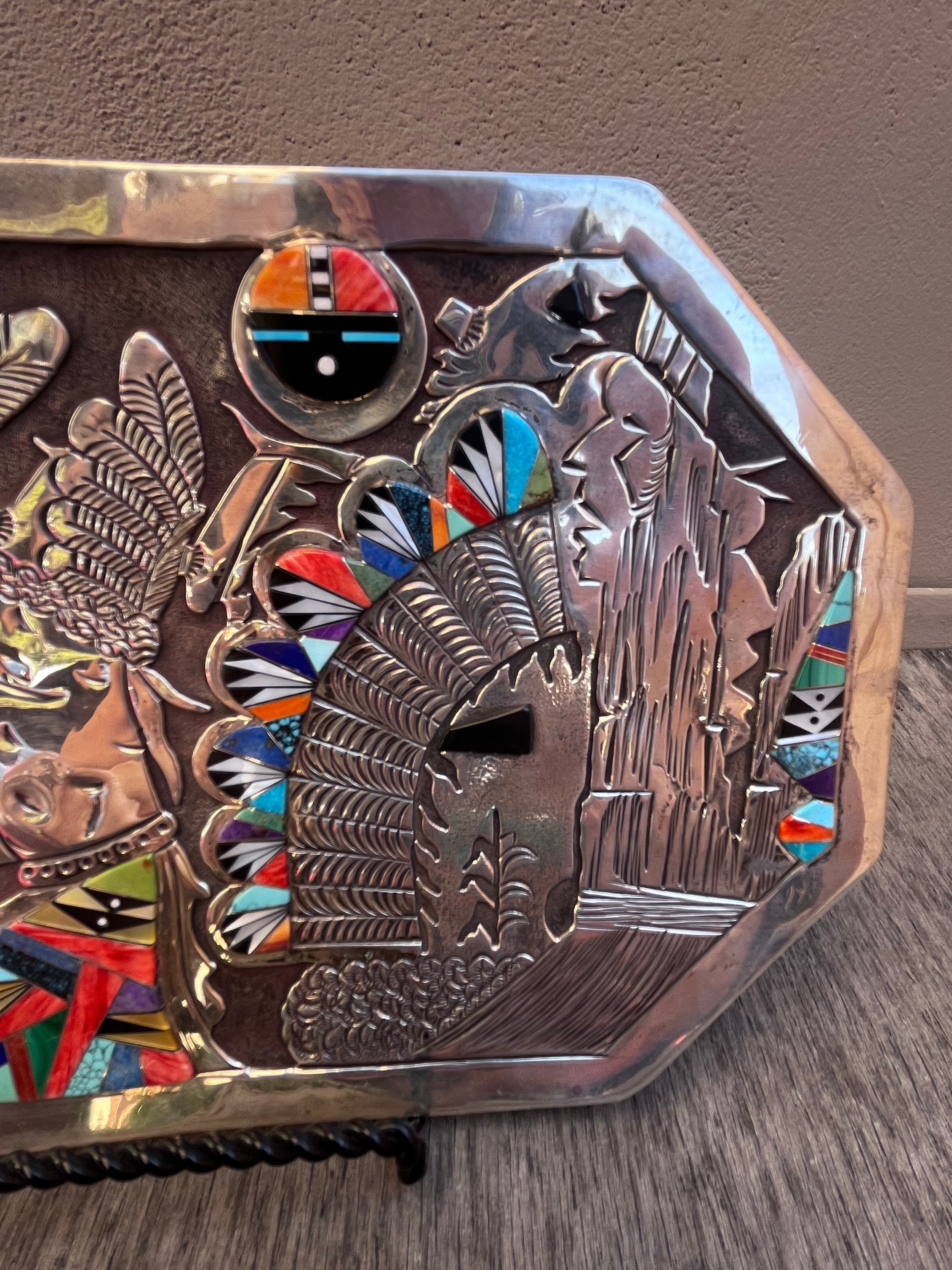 Native American Navajo Handmade Sterling, Silver Multicolored Plate - Etsy