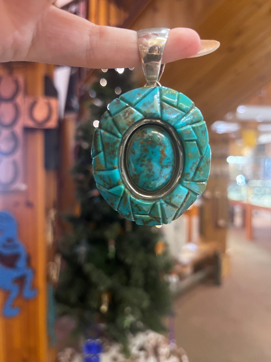 Native American Navajo Handmade Sterling Silver Turquoise Cobble Stone ...