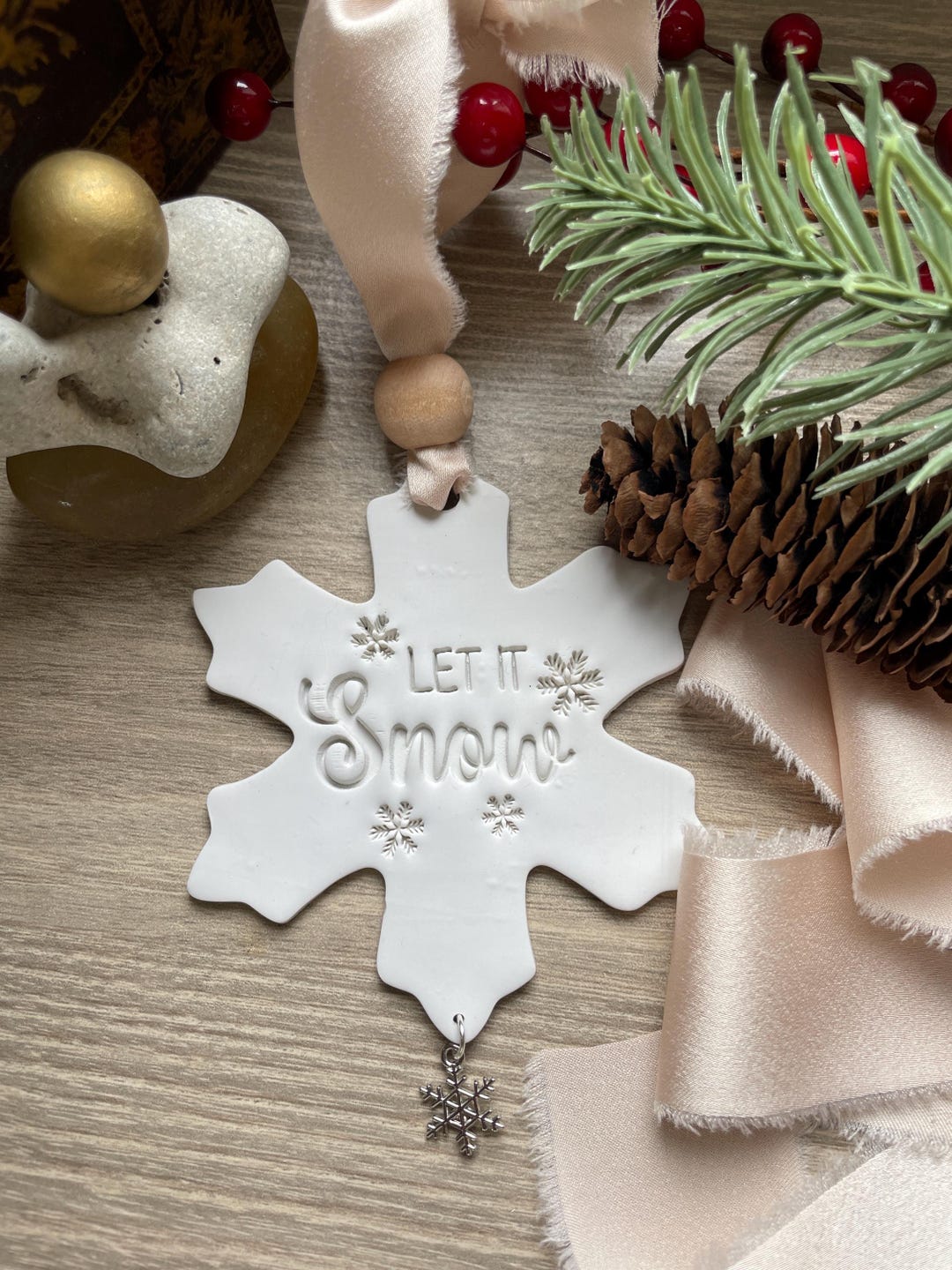 Clay Snowflake Ornament Christmas Tree Decoration Set of 4, Secret ...