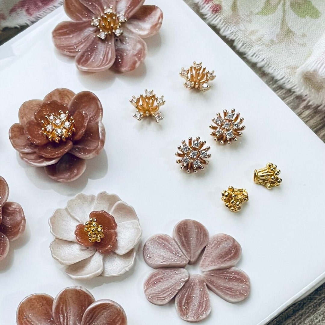 Gold Flower Pollen Center Stamens Cubic Zirconia, Floral Craft Supplies ...