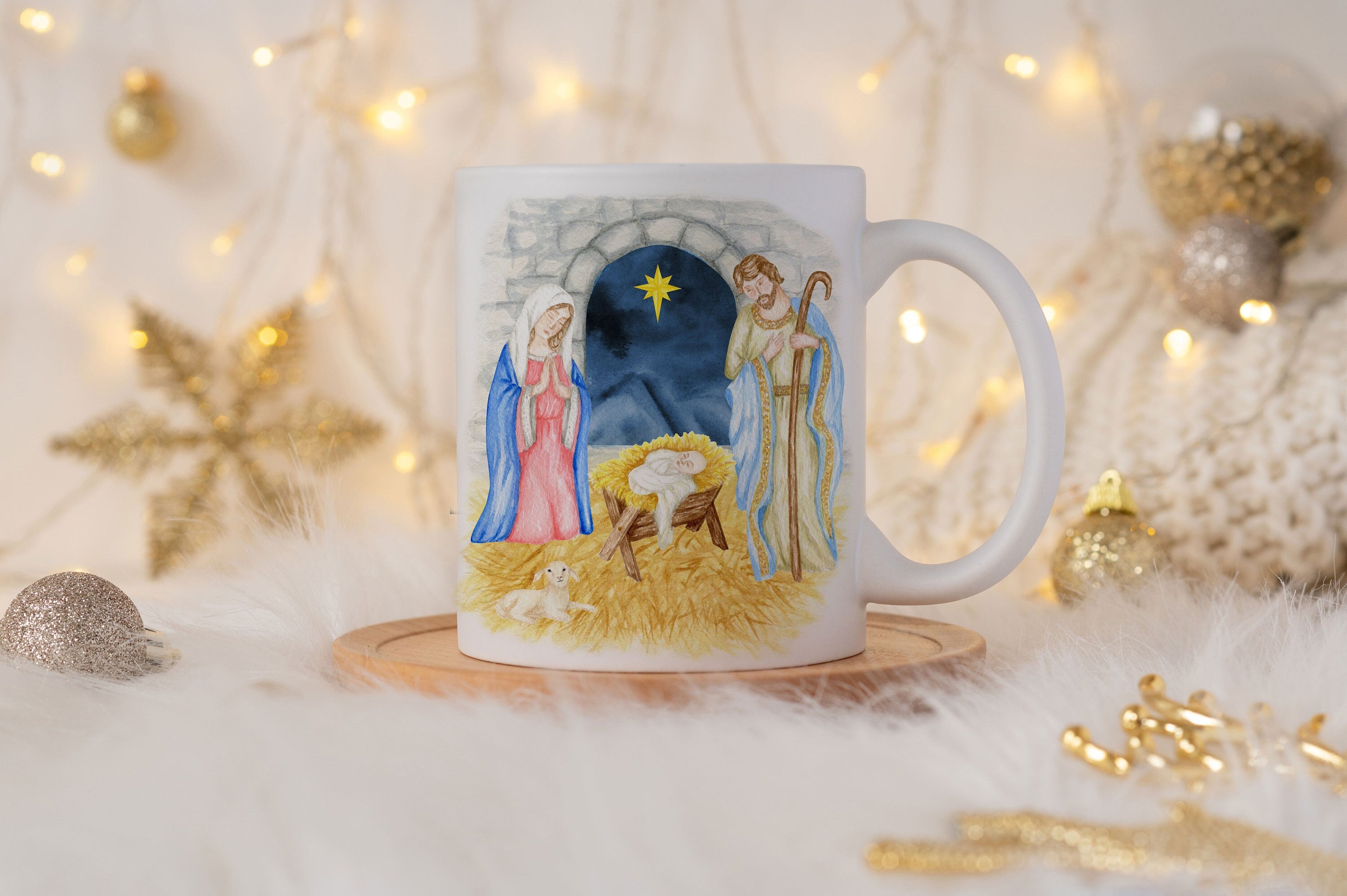 Nativity Scene Design Coffee Mug,merry & Bright Nativity , Joyful ...