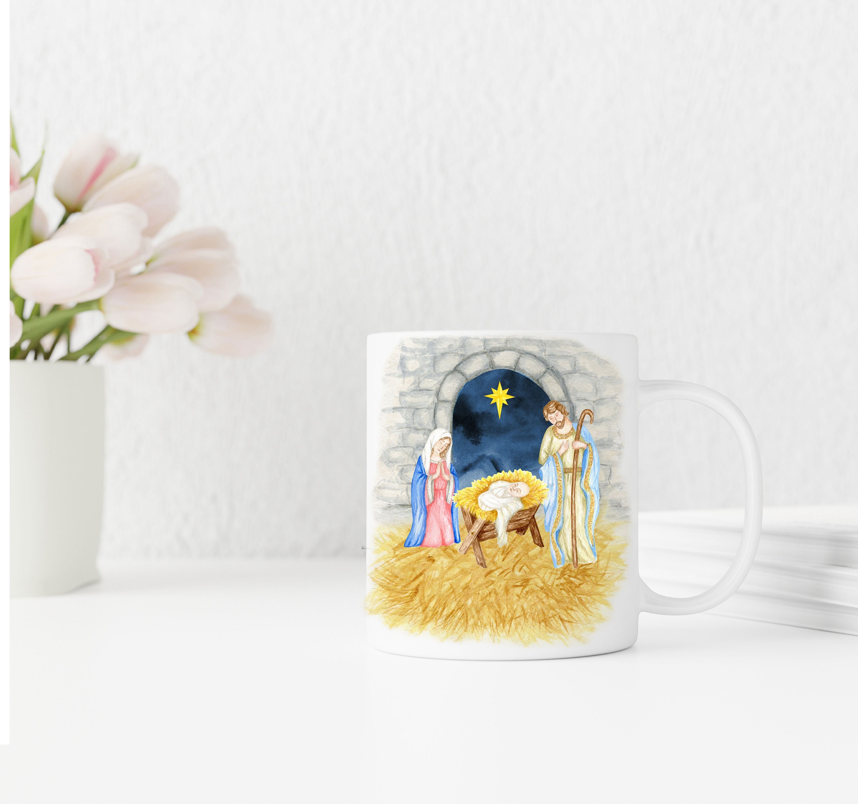 Nativity Scene Design Coffee Mug,merry & Bright Nativity , Joyful ...