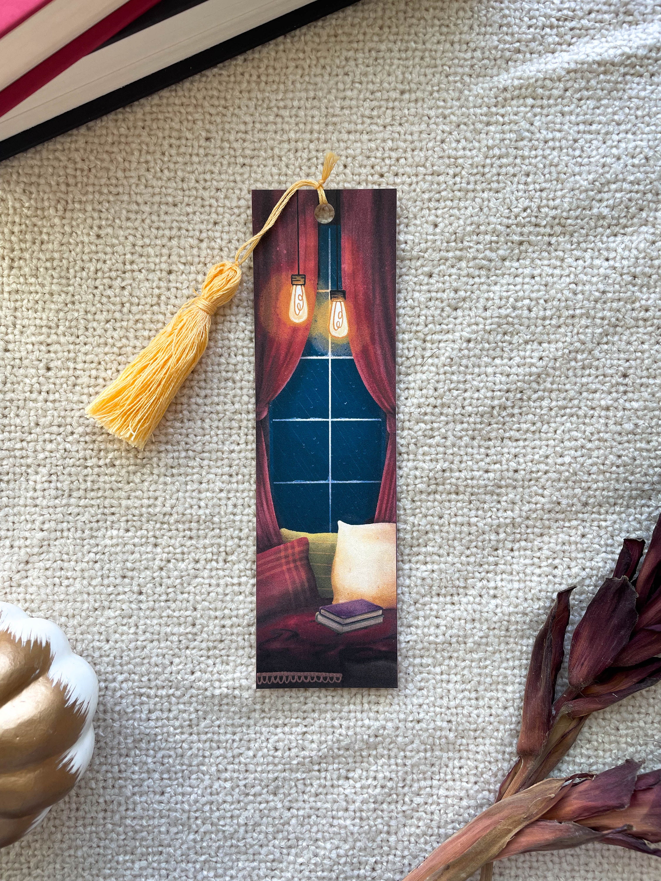 Cozy Rainy Night Bookmark | Paper Bookmark | Cute Cozy Bookmark ...