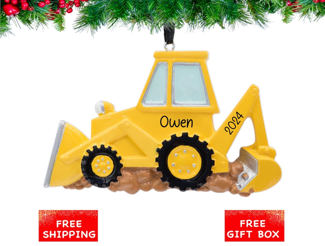 Personalized Backhoe Christmas Ornament 2024 Yellow Excavator, Mighty ...