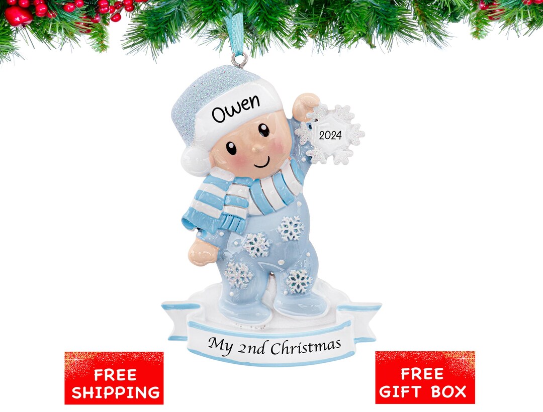 Babys Second Christmas Ornament 2024, Personalized Baby Boy Ornament ...