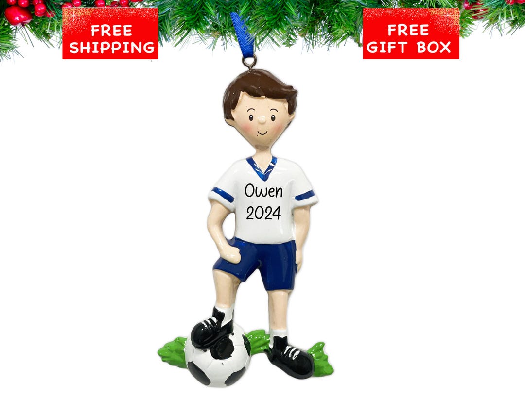 Personalized Soccer Boy Christmas Ornament 2024 Custom Male Player in ...