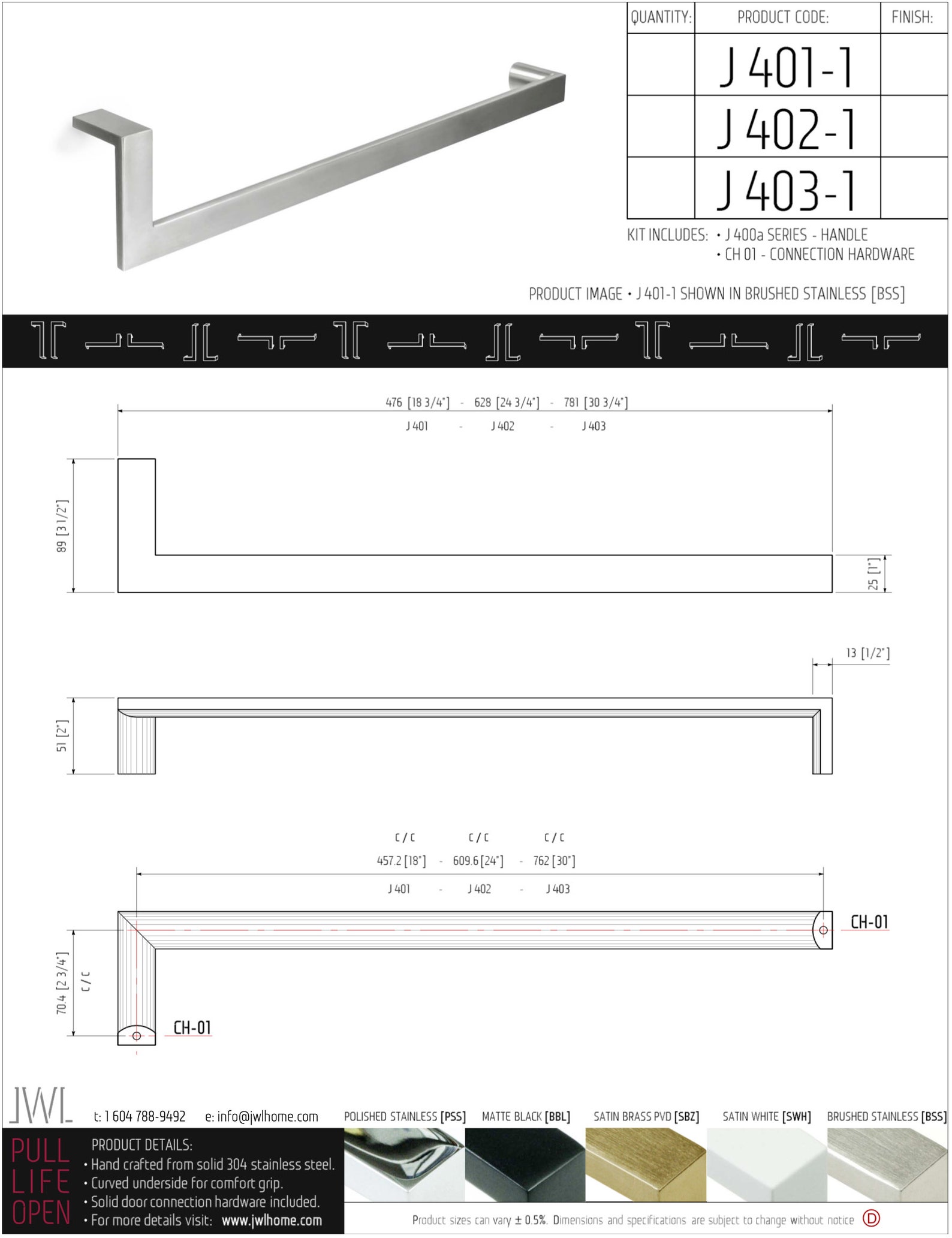 Long Bar Handle - Door Pull - Hand Welded Solid Stainless Steel - 100% ...