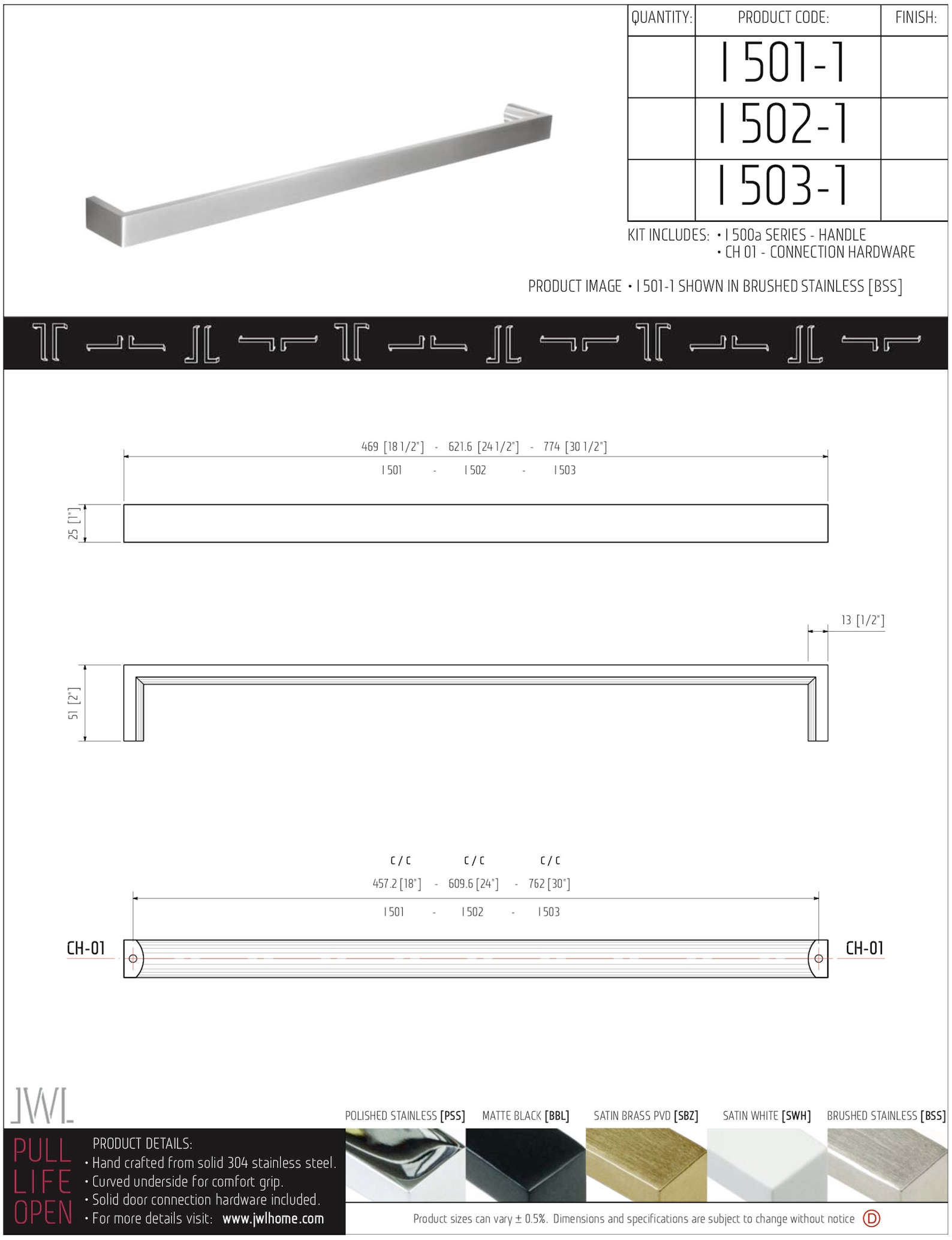 Long Bar Handle - Door Pull - Hand Welded Solid Stainless Steel - 100% ...